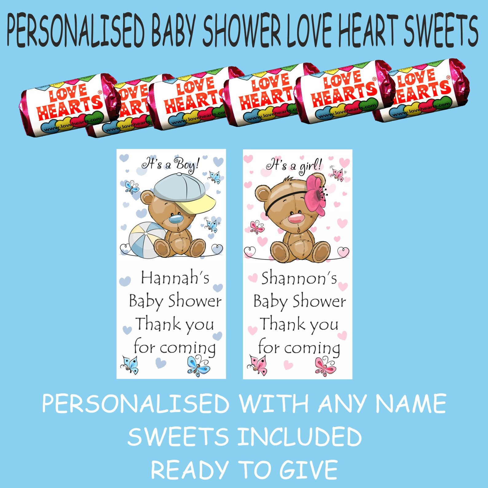 Personalised Mini Love Hearts Teddy Baby Shower favour Any | Etsy