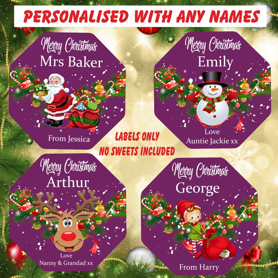 Personalised Chocolate LABEL ONLY Fits Quality Street Tub Christmas Elf ...