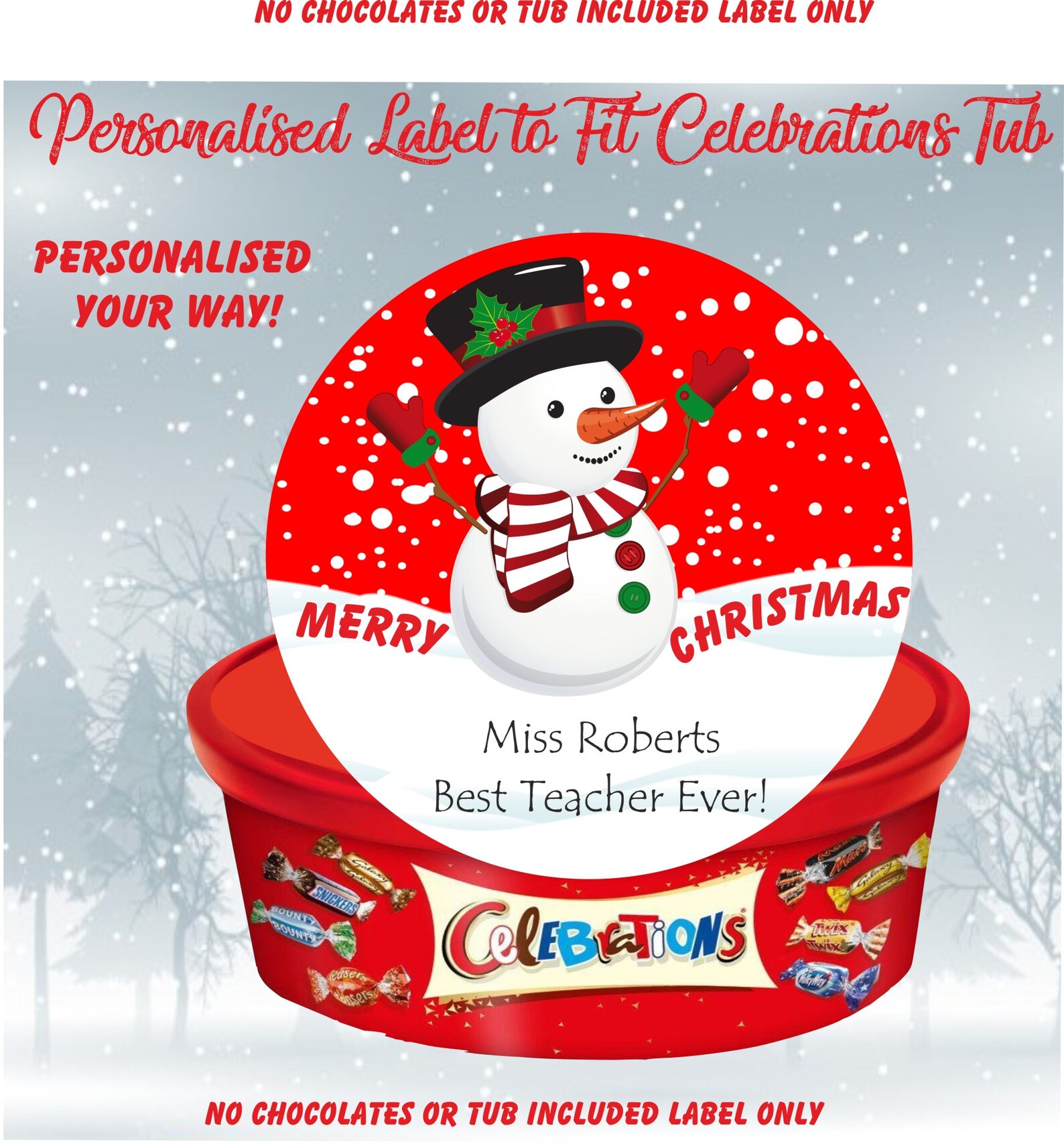 Personalised Label for Celebrations Chocolates Tub Christmas Elf, Santa ...