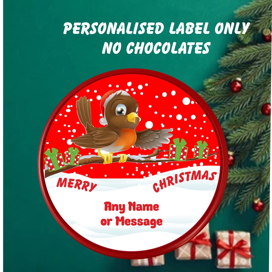 Personalised Chocolate Label Christmas Robin Design Fits Celebration ...