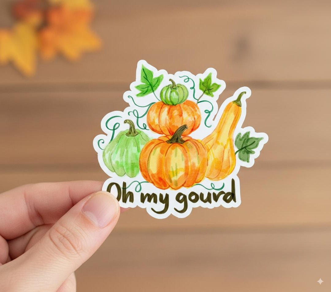 Oh My Gourd Pumpkin Halloween Sticker: Funny Fall Watercolor Vinyl ...