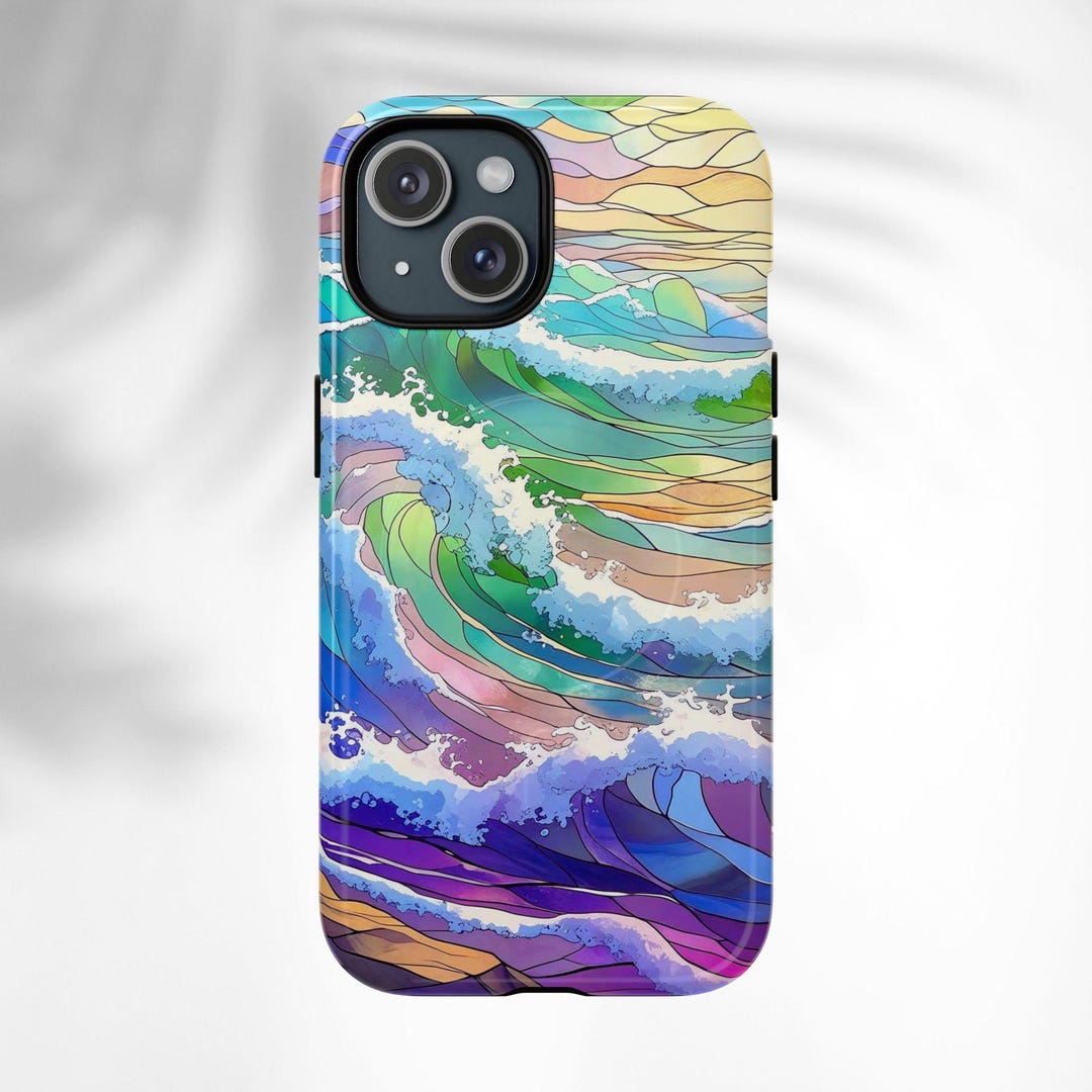Stained Glass Vibrant Ocean Waves Phone Case, Tough Magnetic Cases ...