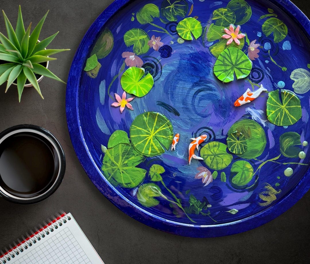 Koi Pond Handmade Resin Art – Circular Wall Art/decor, Koi Pond Art ...