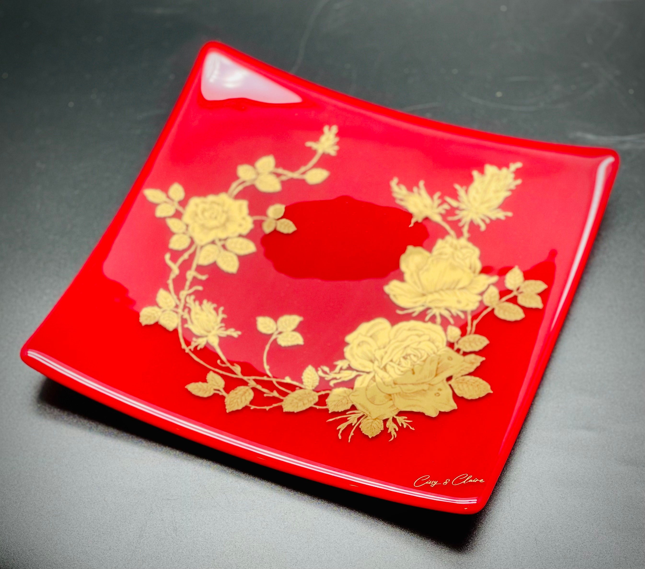 Crimson Plate: 24 Karat Gold Over-glaze - Etsy
