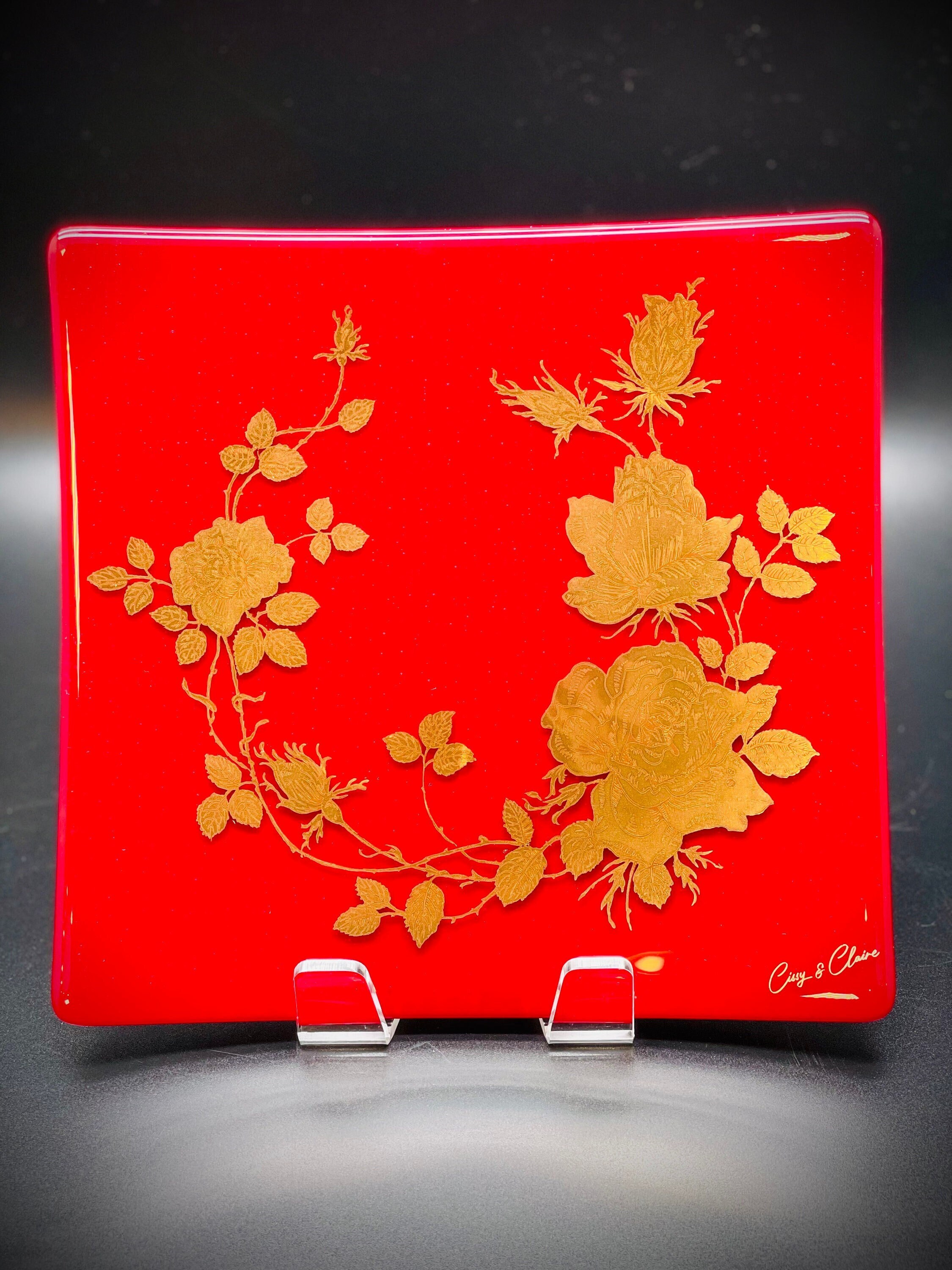 Crimson Plate: 24 Karat Gold Over-glaze - Etsy