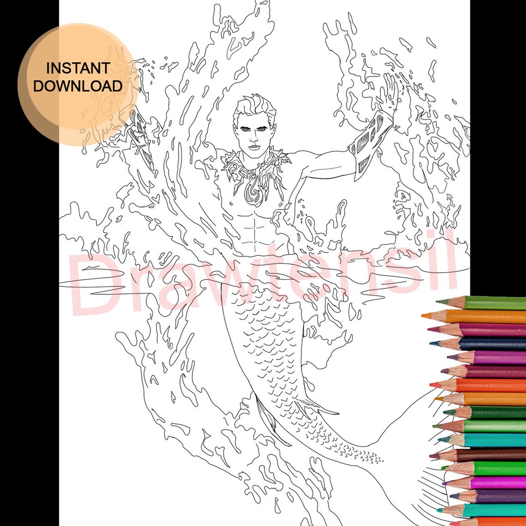 Merman Splash Coloring Page Printable Download MERMAY by Drawtensil - Etsy