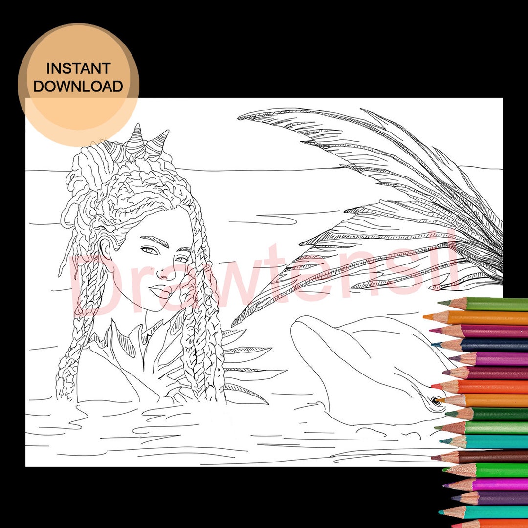 Black Mermaid Coloring Page Printable Download MERMAY by Drawtensil - Etsy
