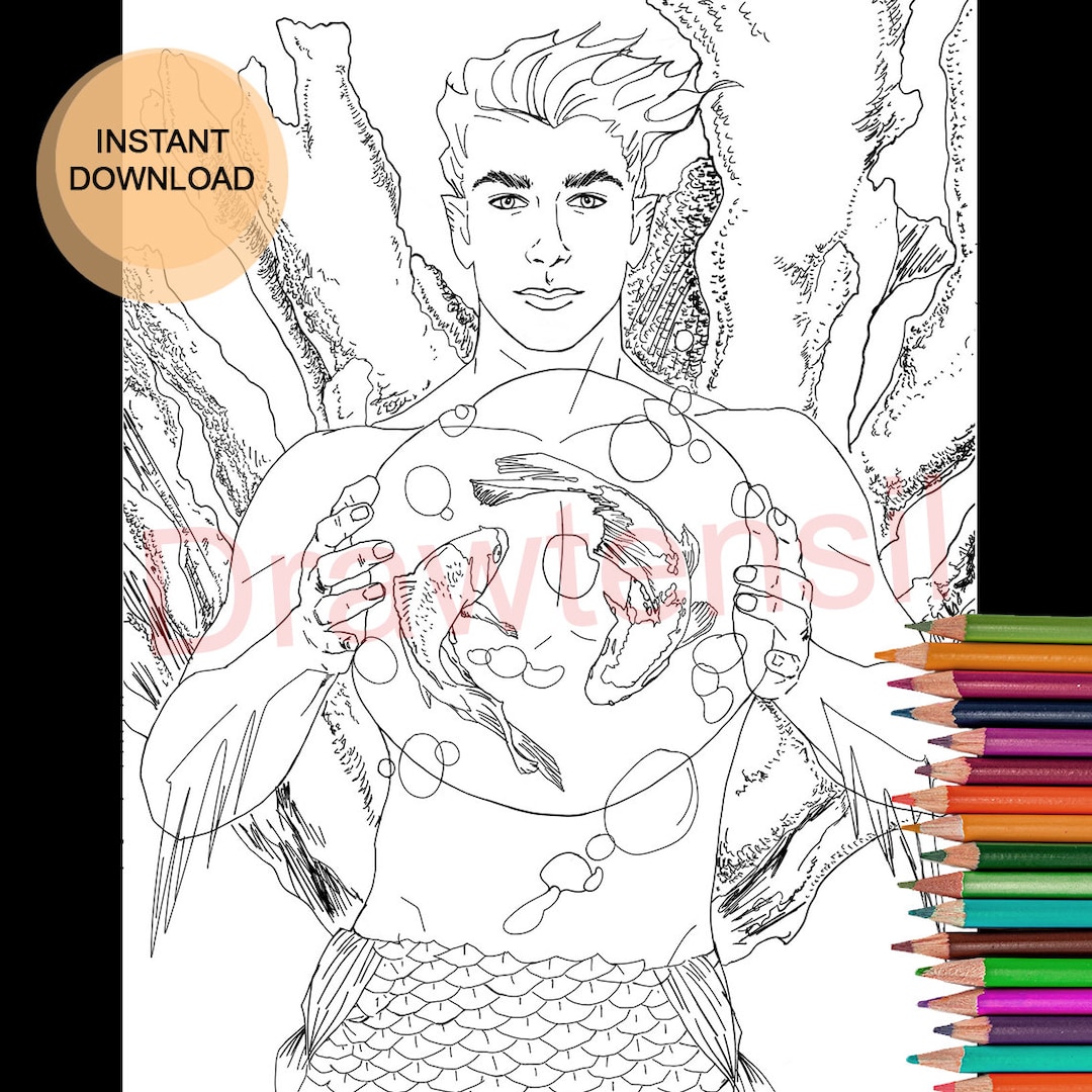 Merman With Koi Fishes Coloring Page Printable Download MERMAY by ...