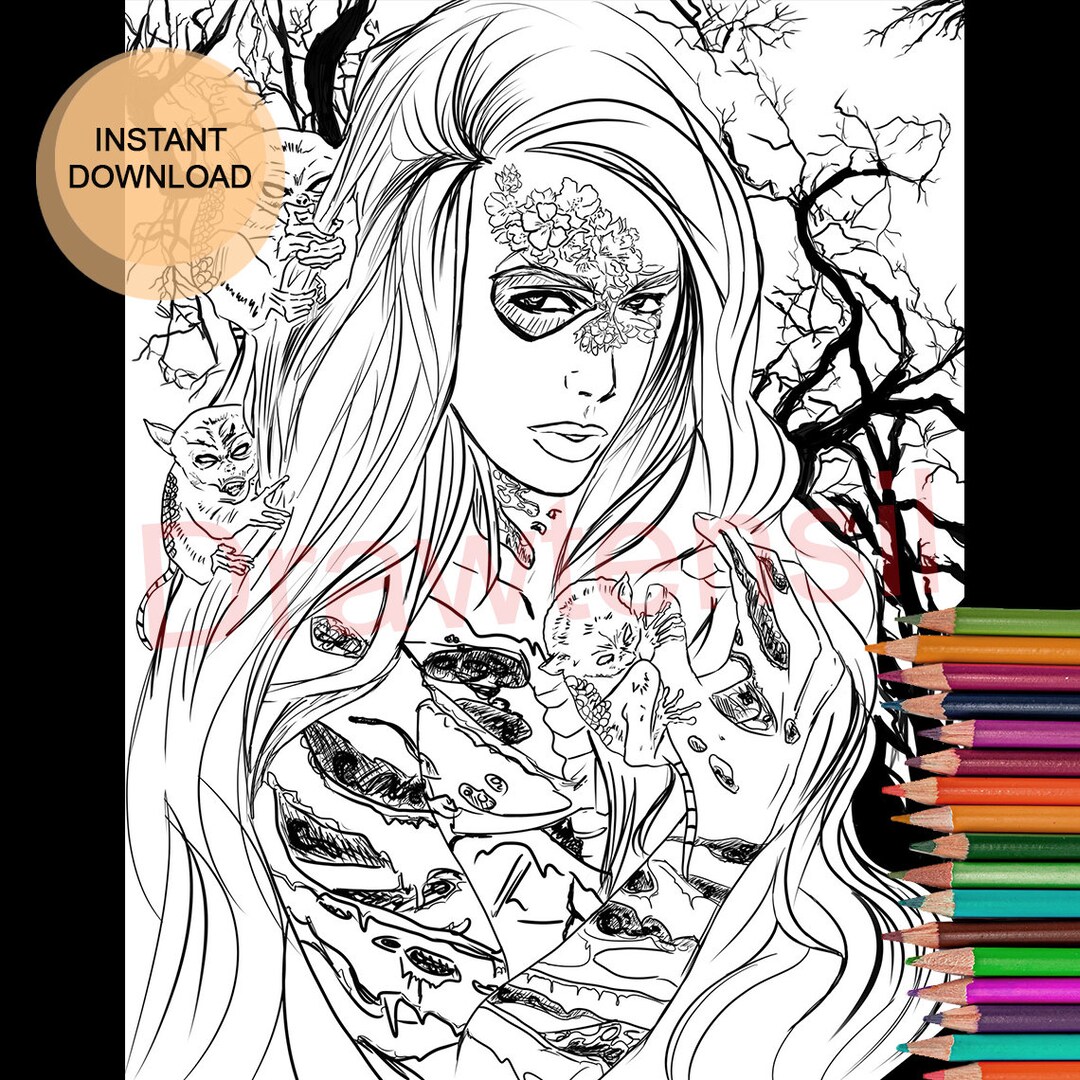 Lady of Death Halloween Coloring Page Printable Download - Etsy