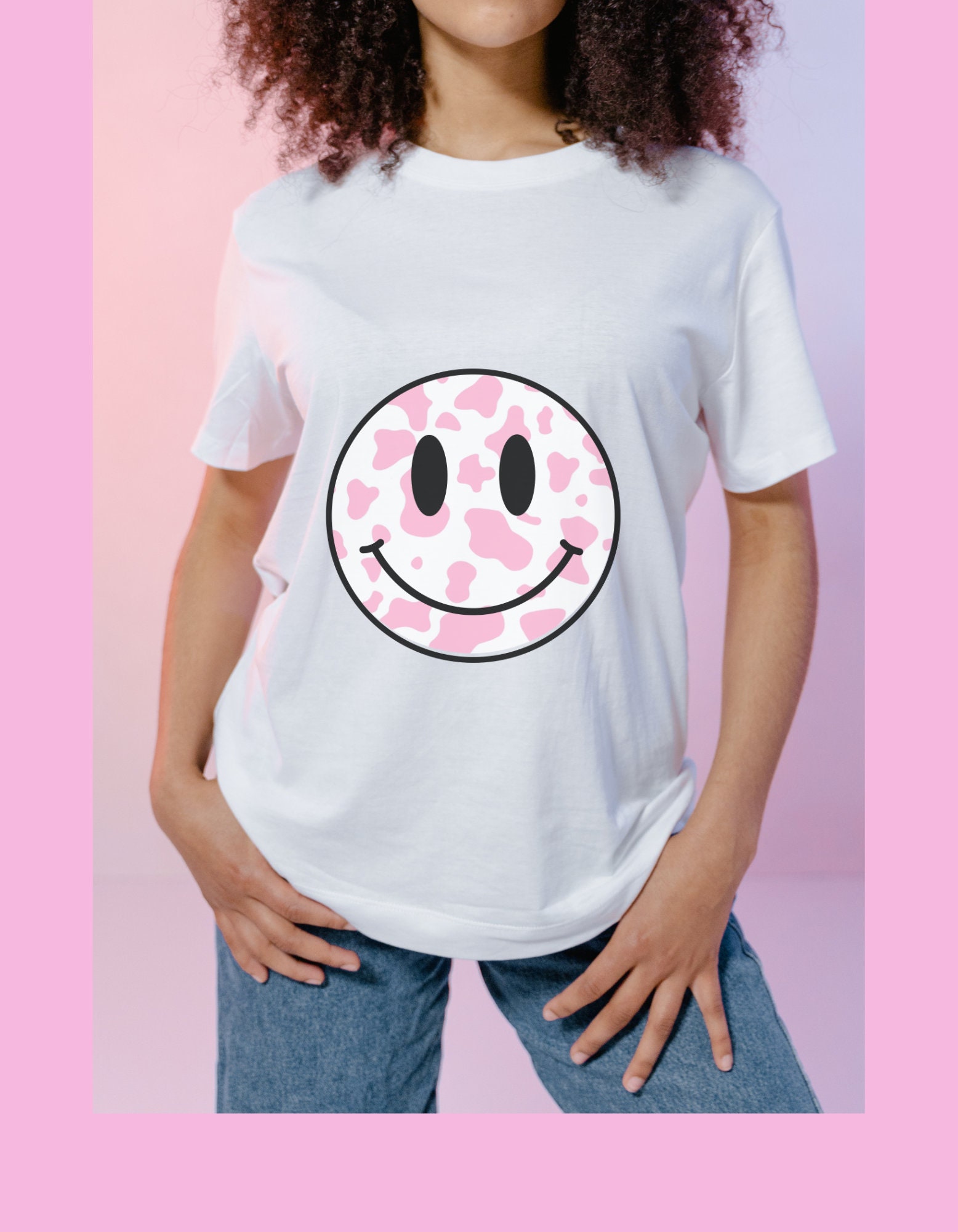 Smiley Face Pink Cow Print PNG Digital File - Etsy