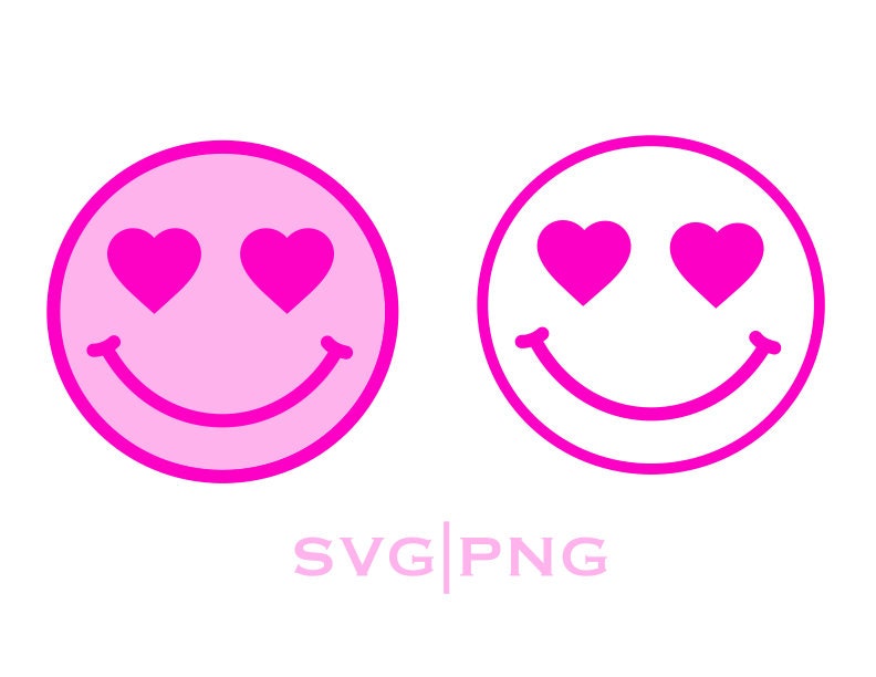 Pink Smiley Face Heart Eyes PNG SVG | Smiley Face Heart Eyes Digital ...