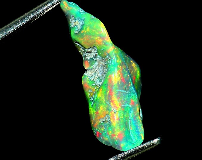 Natural Black Opal Polished Rough Gemstone+ Flashy Fire Opal Specimen ...