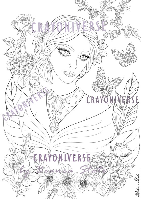 Miss Spring Lineart Coloring Page PDF and JPG by Bianca | Etsy