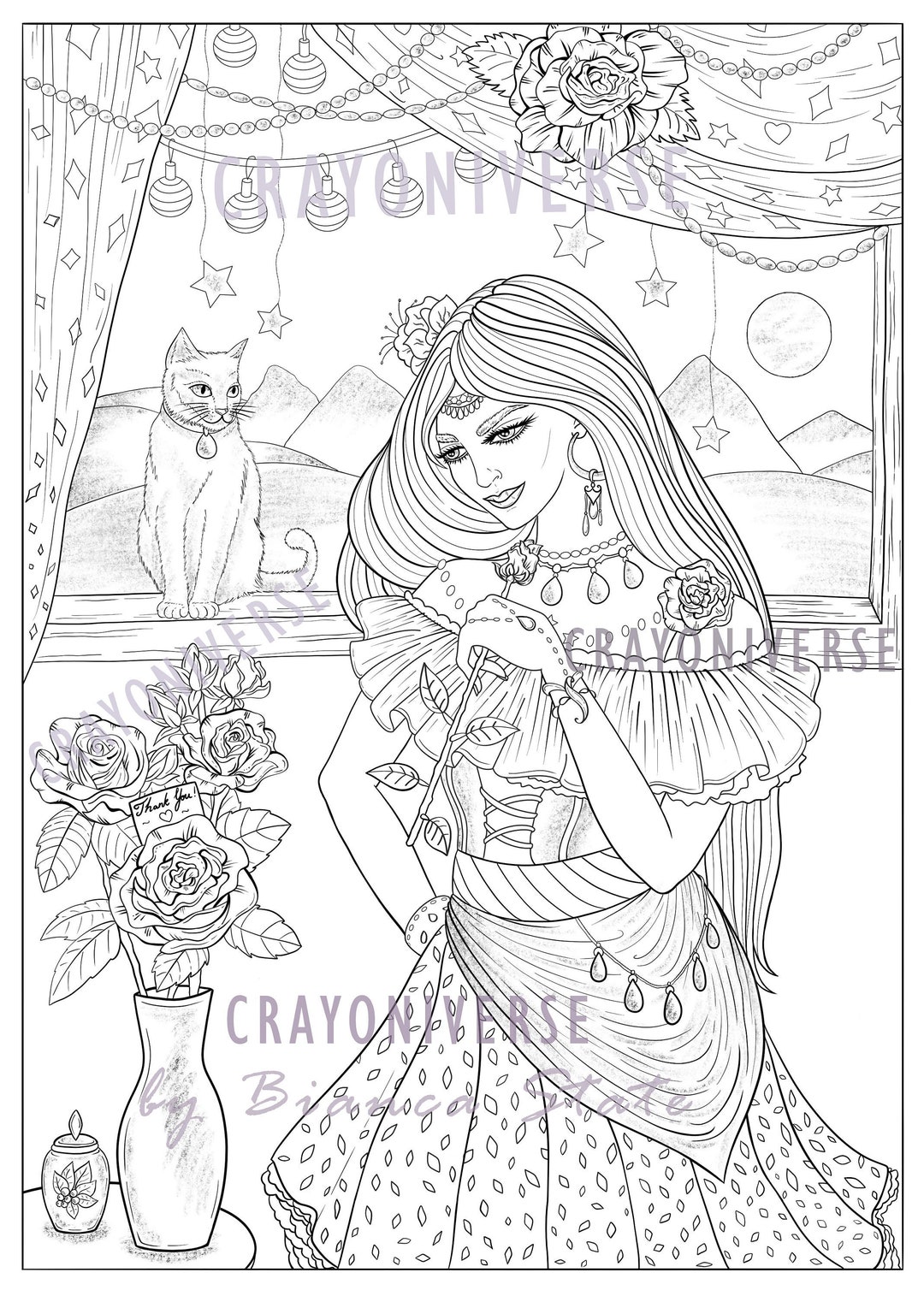 Gypsy Charm Coloring Page for Adults Instant Download - Etsy