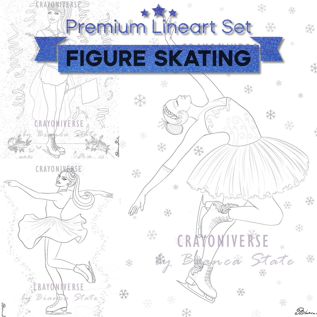 Figure Skating Coloring Pages: 3 Lineart Illustrations (PDF & JPG) - Etsy