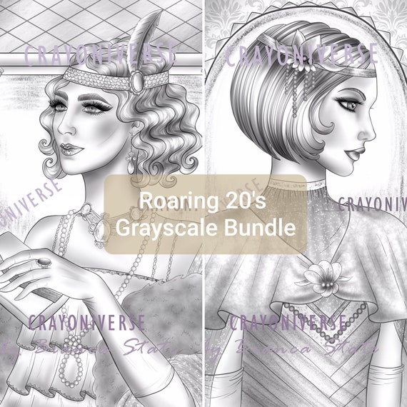 Coloring Pages Bundle: Roaring 20s 2 Grayscale Illustrations | Etsy