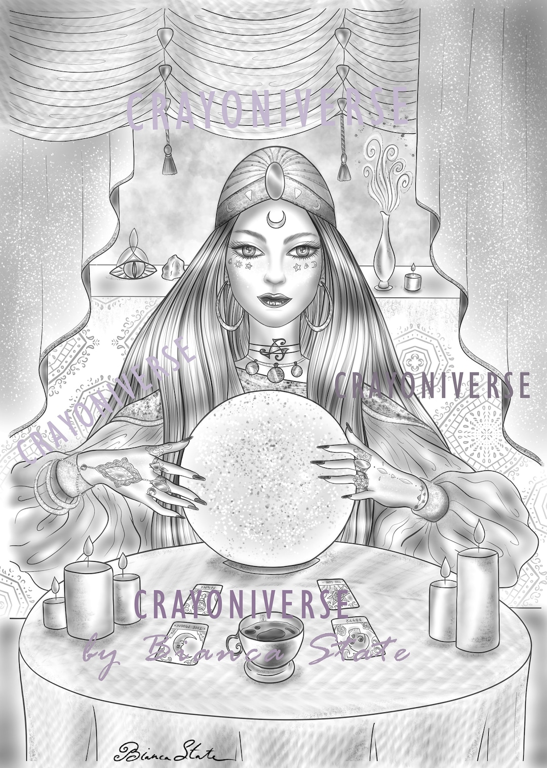 Fortune Teller - Grayscale Coloring Page JPG and PDF by Bianca State - Etsy