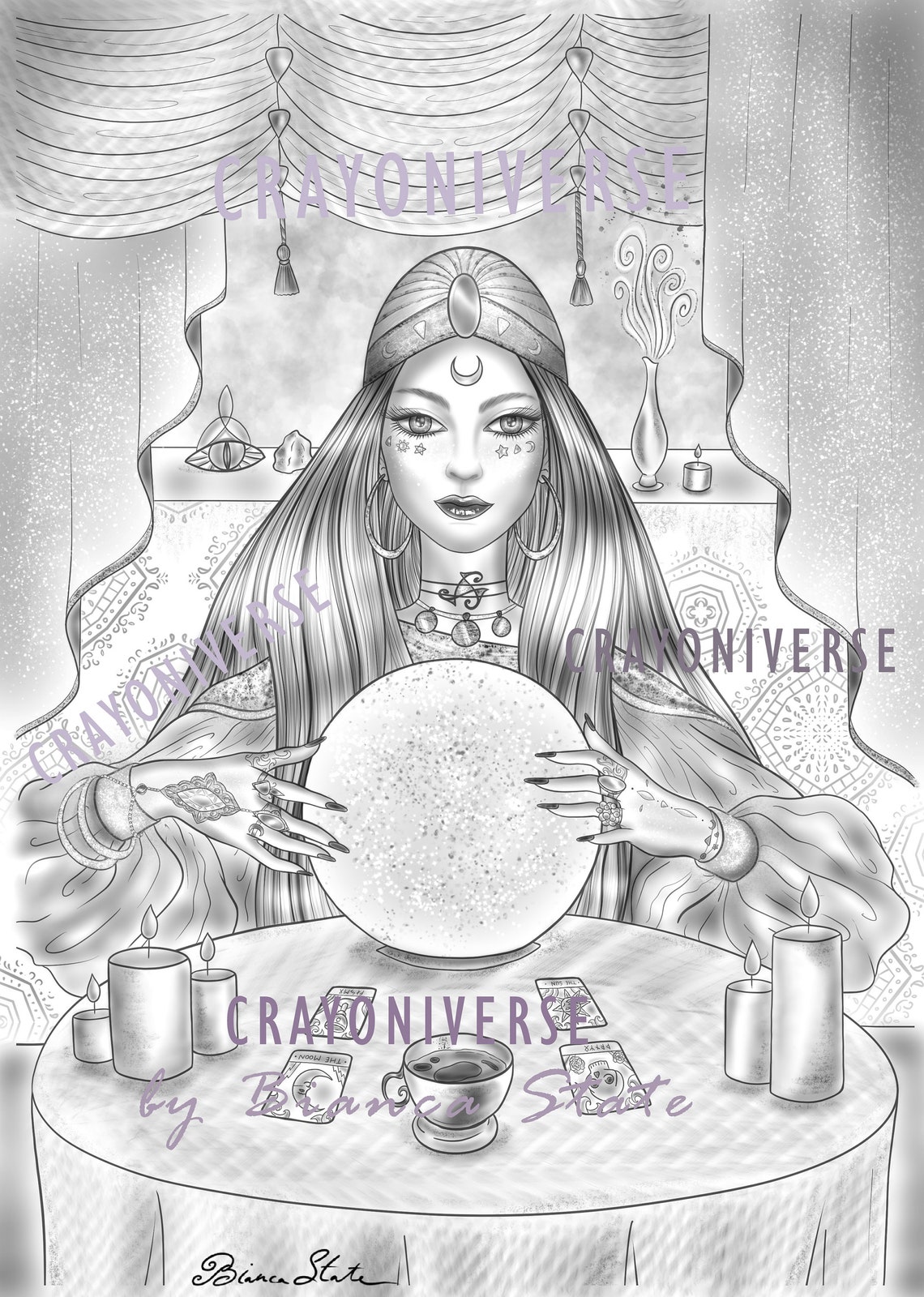 Fortune Teller - Grayscale Coloring Page JPG and PDF by Bianca State - Etsy