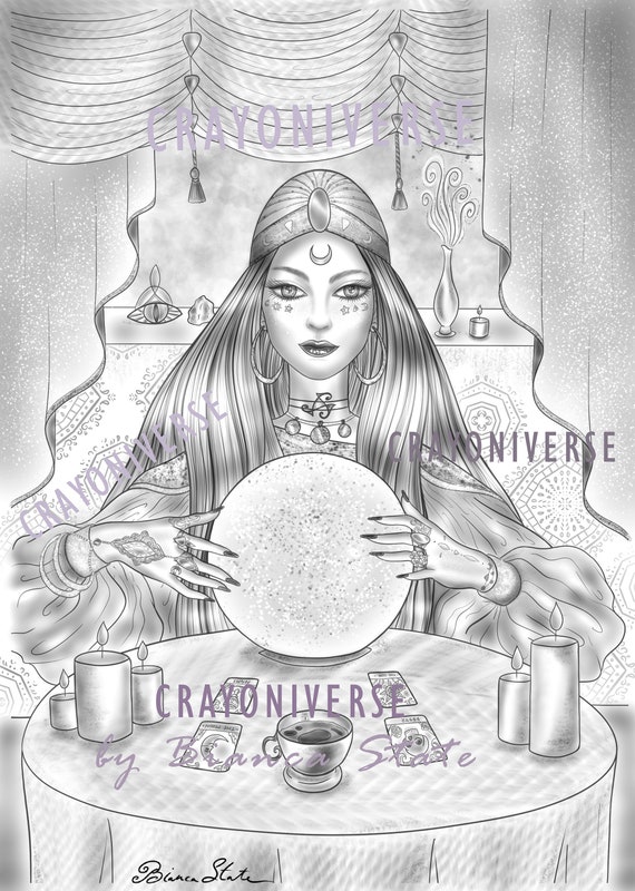 Fortune Teller Grayscale coloring page JPG and PDF by Bianca | Etsy