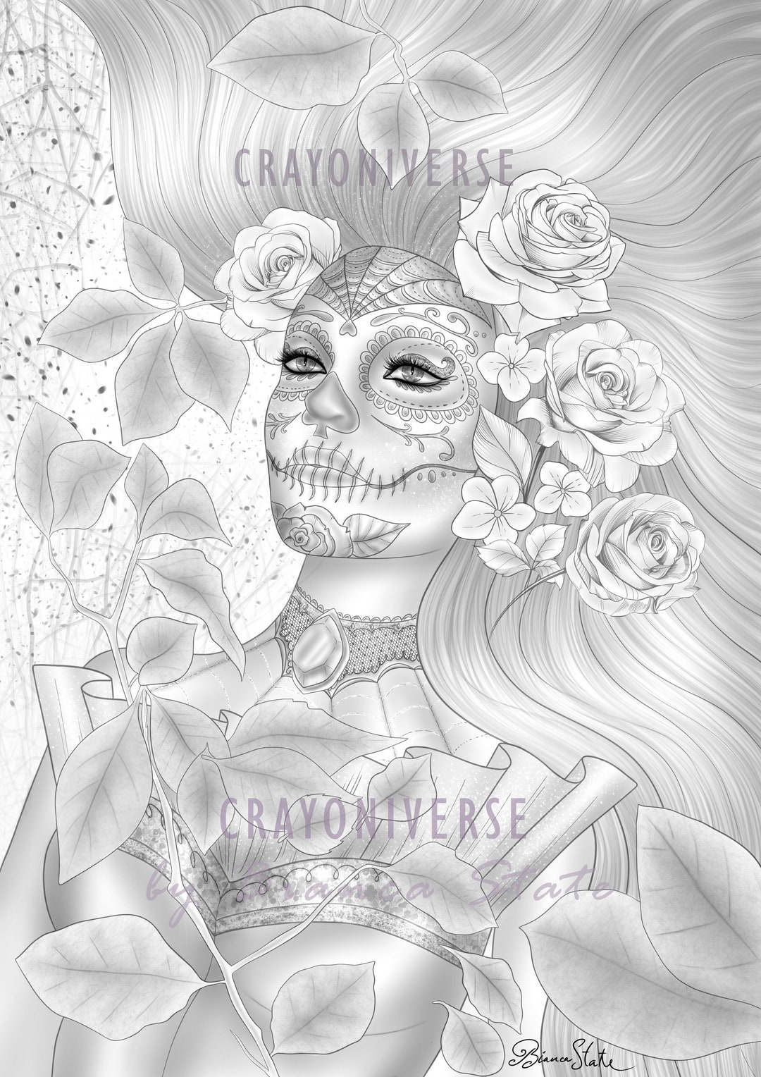 Yadira Coloring Page for Adults Instant Download Printable Grayscale ...