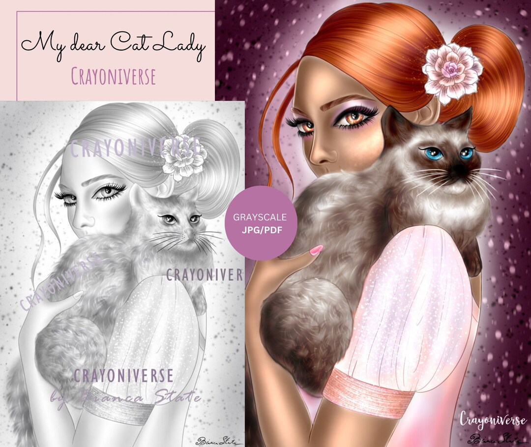 My Dear Cat Lady - Coloring Page for Adults * Instant Download ...