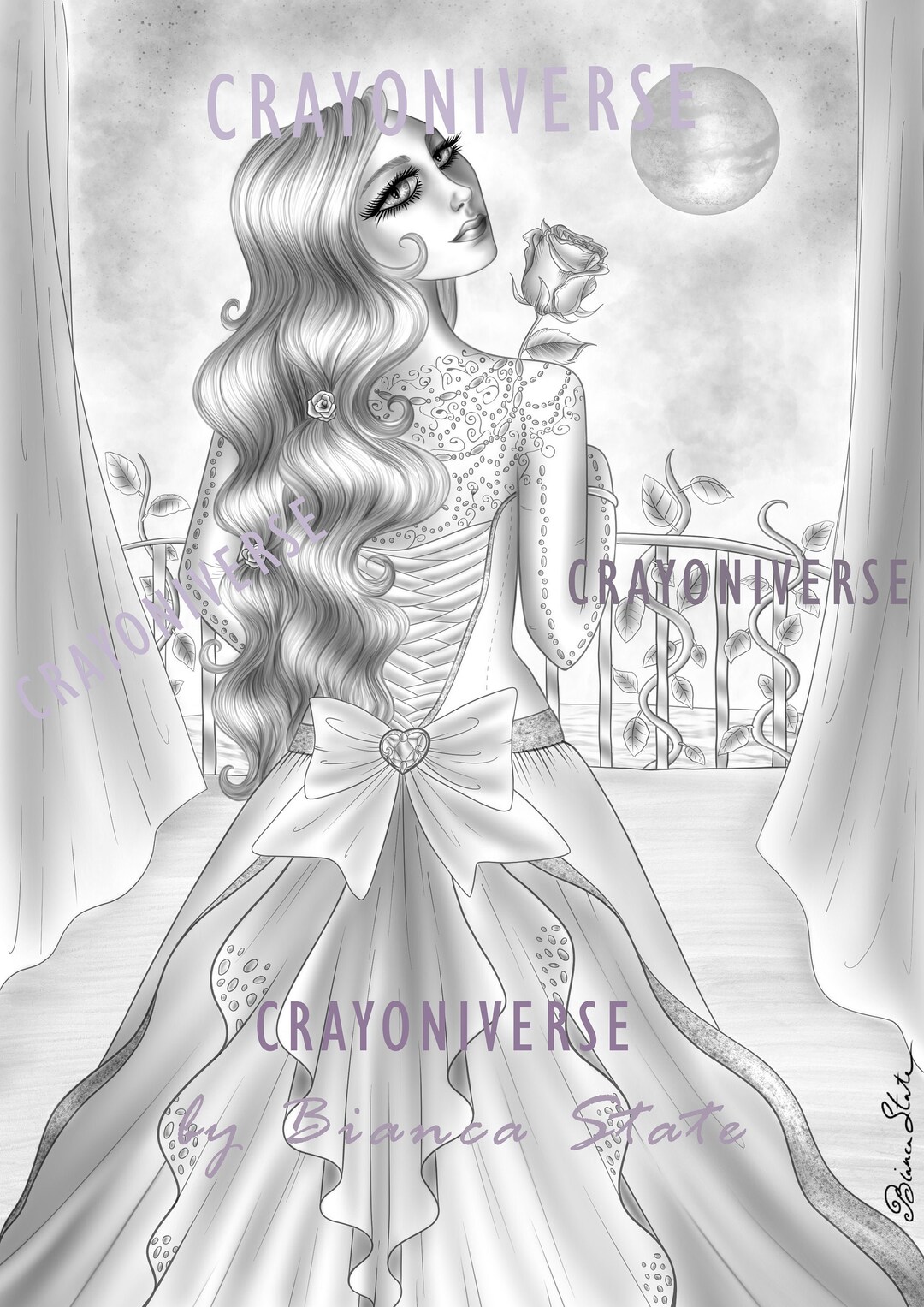 Giselle - Grayscale Coloring Page by Bianca State. Lilac, Sepia JPG - Etsy