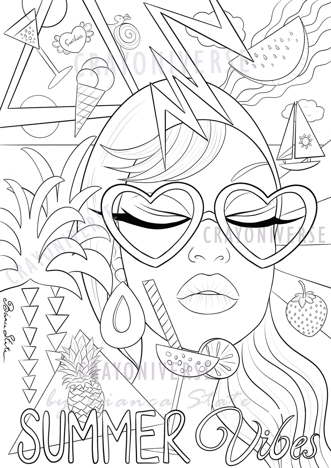 Summer Vibes - Coloring Page for Adults * Instant Download * Printable ...