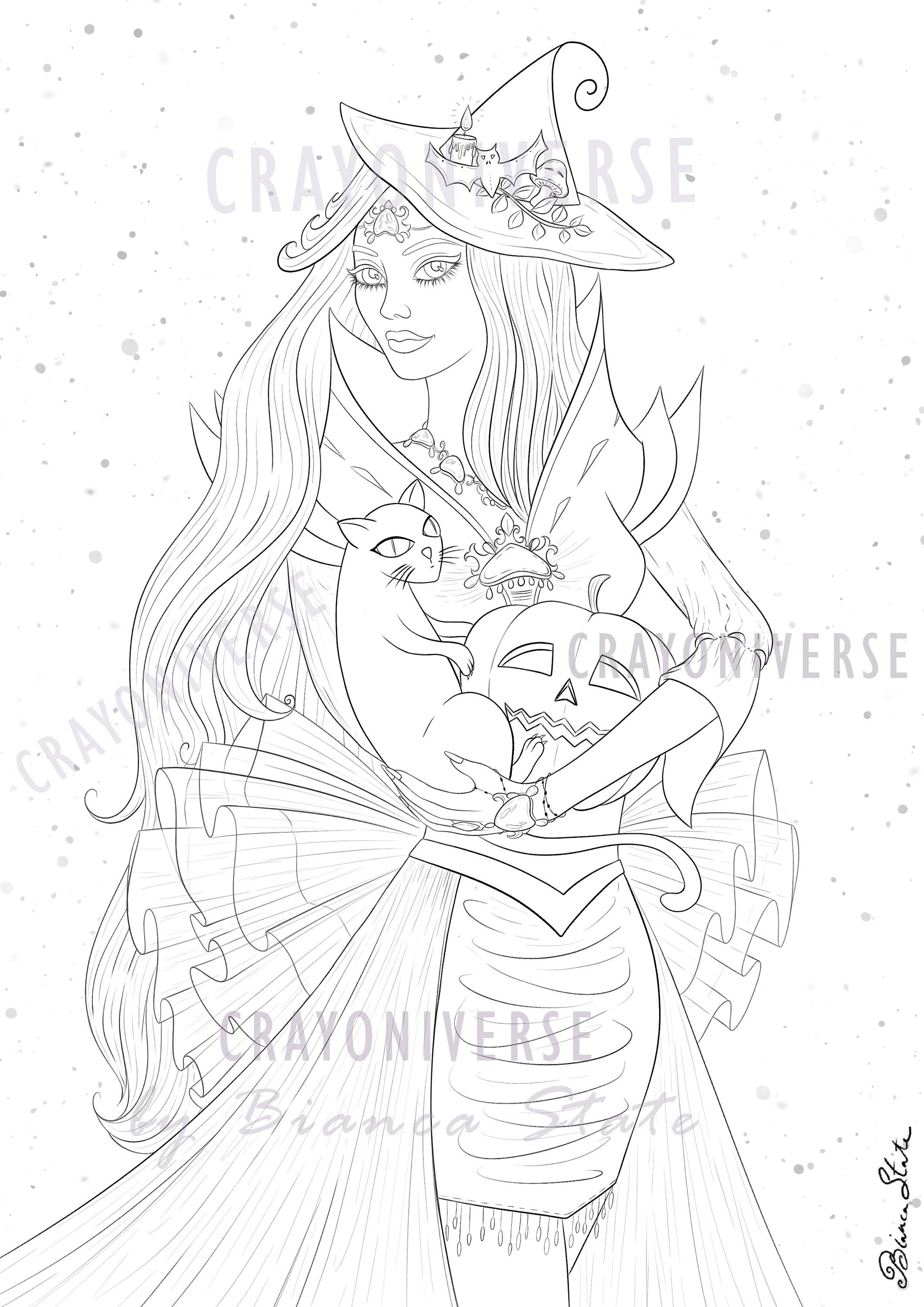 Good Witch Coloring Page: Halloween Lineart Illustration (JPG & PDF) - Etsy