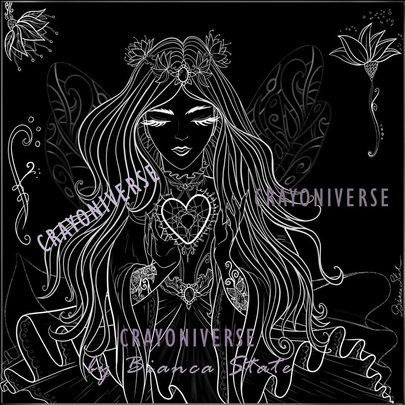 Crystal Heart Lineart Coloring Page. Gray Sepia and Black - Etsy