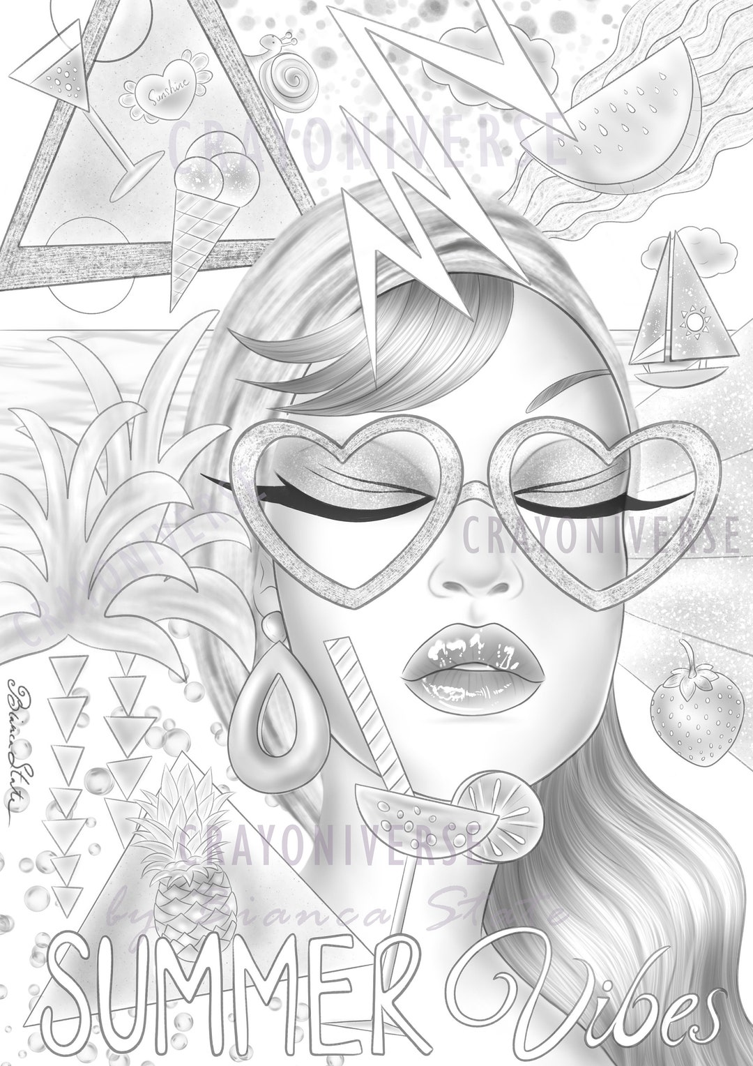 Summer Vibes - Coloring Page for Adults * Instant Download * Printable ...