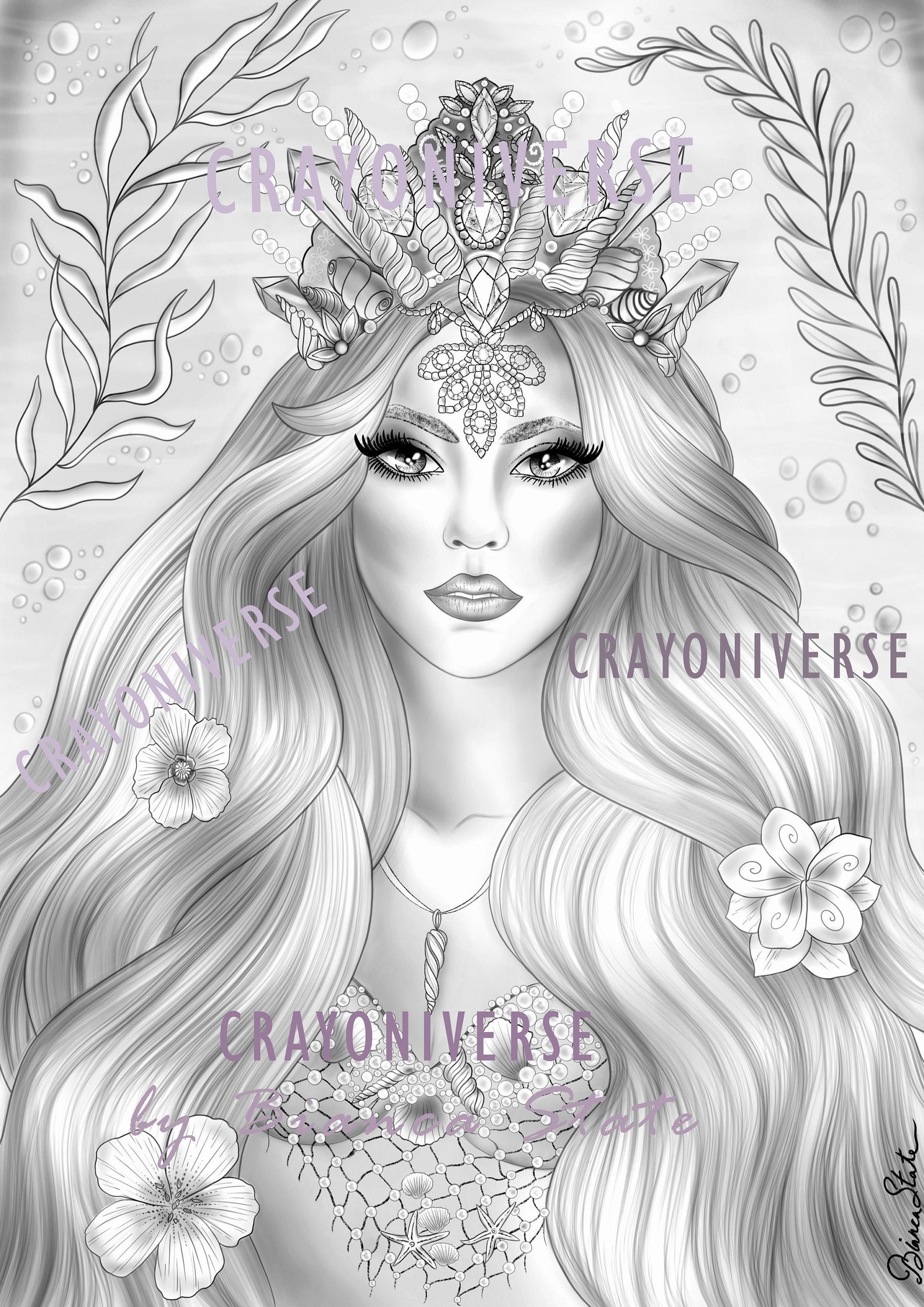 Empress of the Ocean Grayscale Coloring Page by Bianca - Etsy