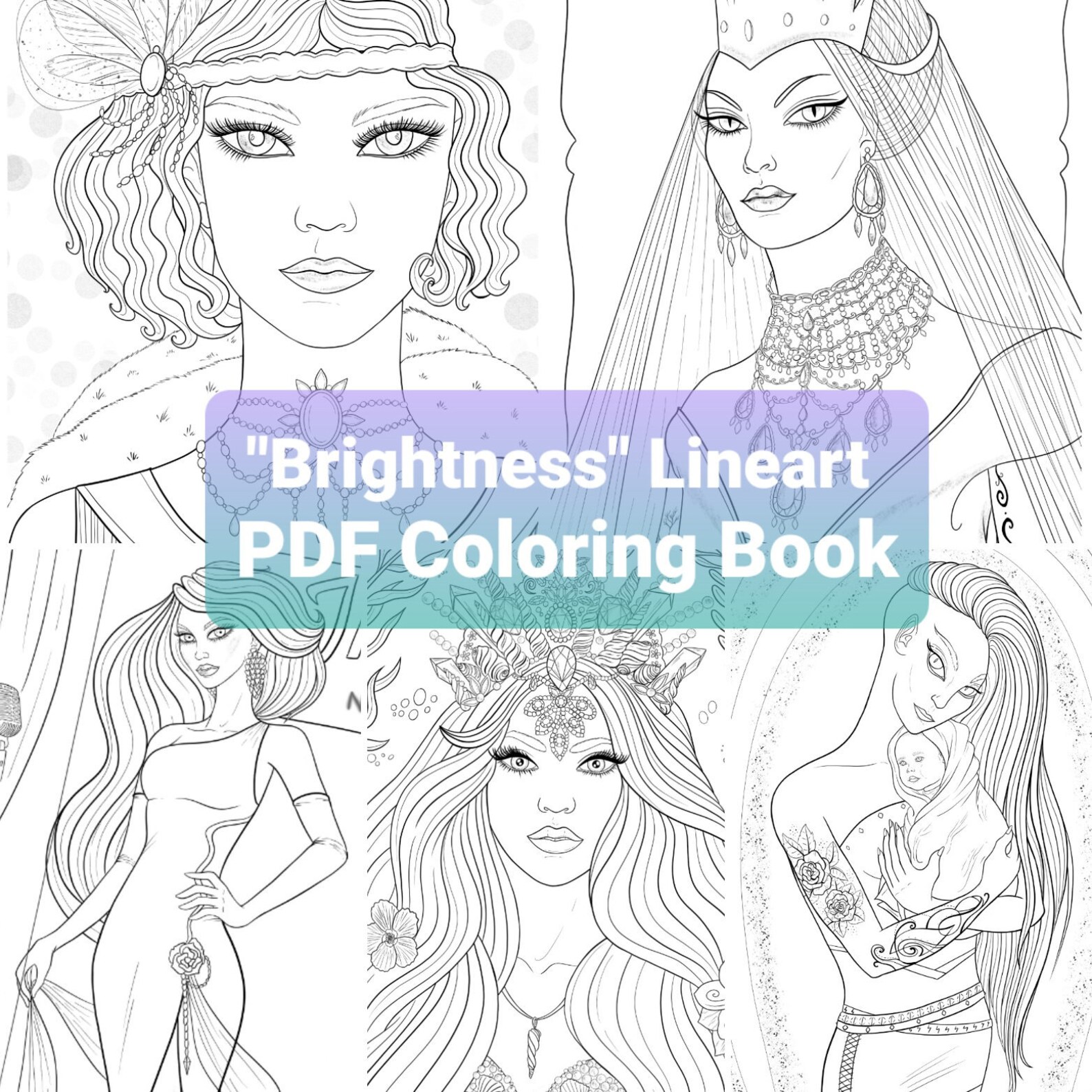 PDF Lineart Coloring Book brightness by Bianca - Etsy