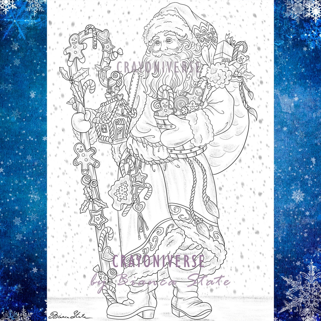 Santa - Coloring Page for Adults * Instant Download * Printable ...