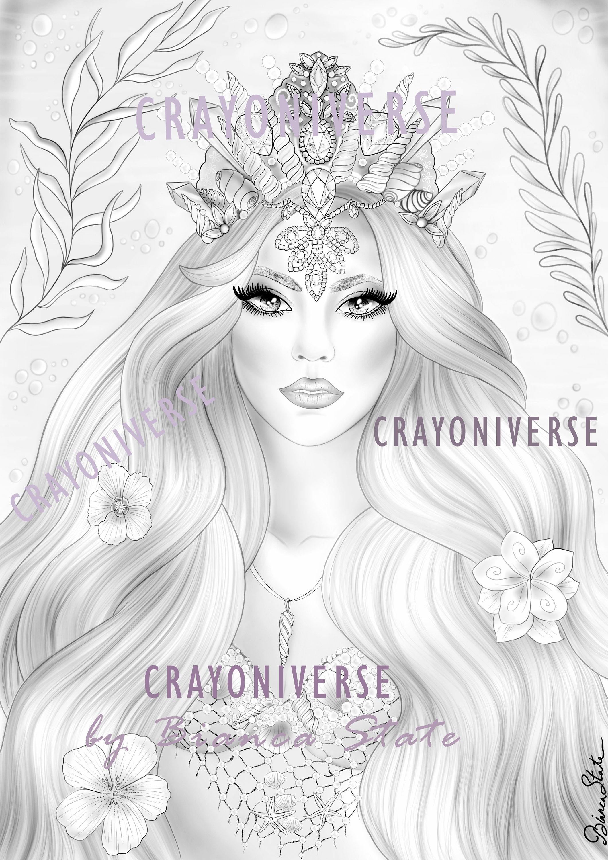 Empress of the Ocean Grayscale Coloring Page by Bianca - Etsy