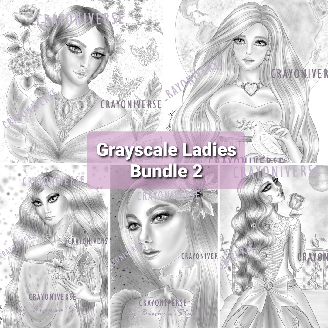 Grayscale Ladies Coloring Pages: Bianca State Illustrations (JPG ...
