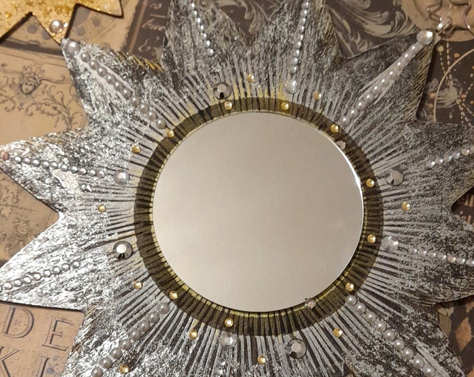 2 Mirror Sun Celestial Silver Gold Leaf Hand Painted Adorments Hanging ...