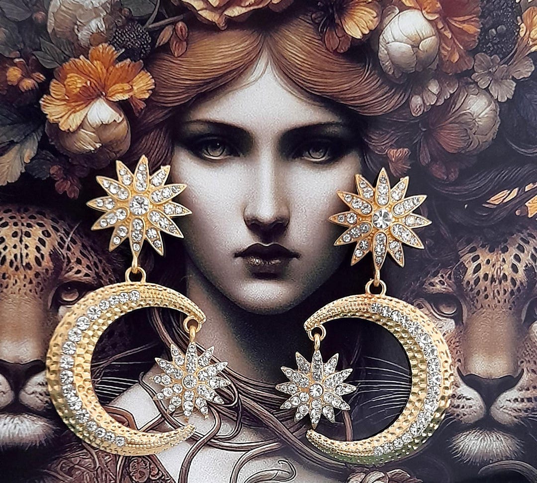 Saturn Sun Moon Stars Planets Pave Set Crystal Earrings Gold Colour ...