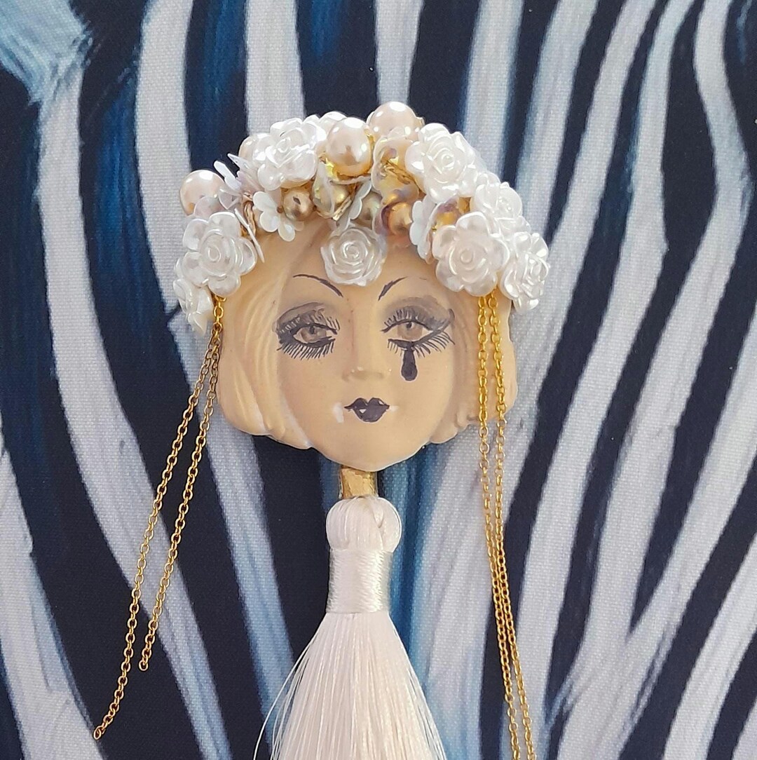 ART DECO PIERROT Nouveau Clown Vintage 80s Coat Hat Brooch Mask Face ...