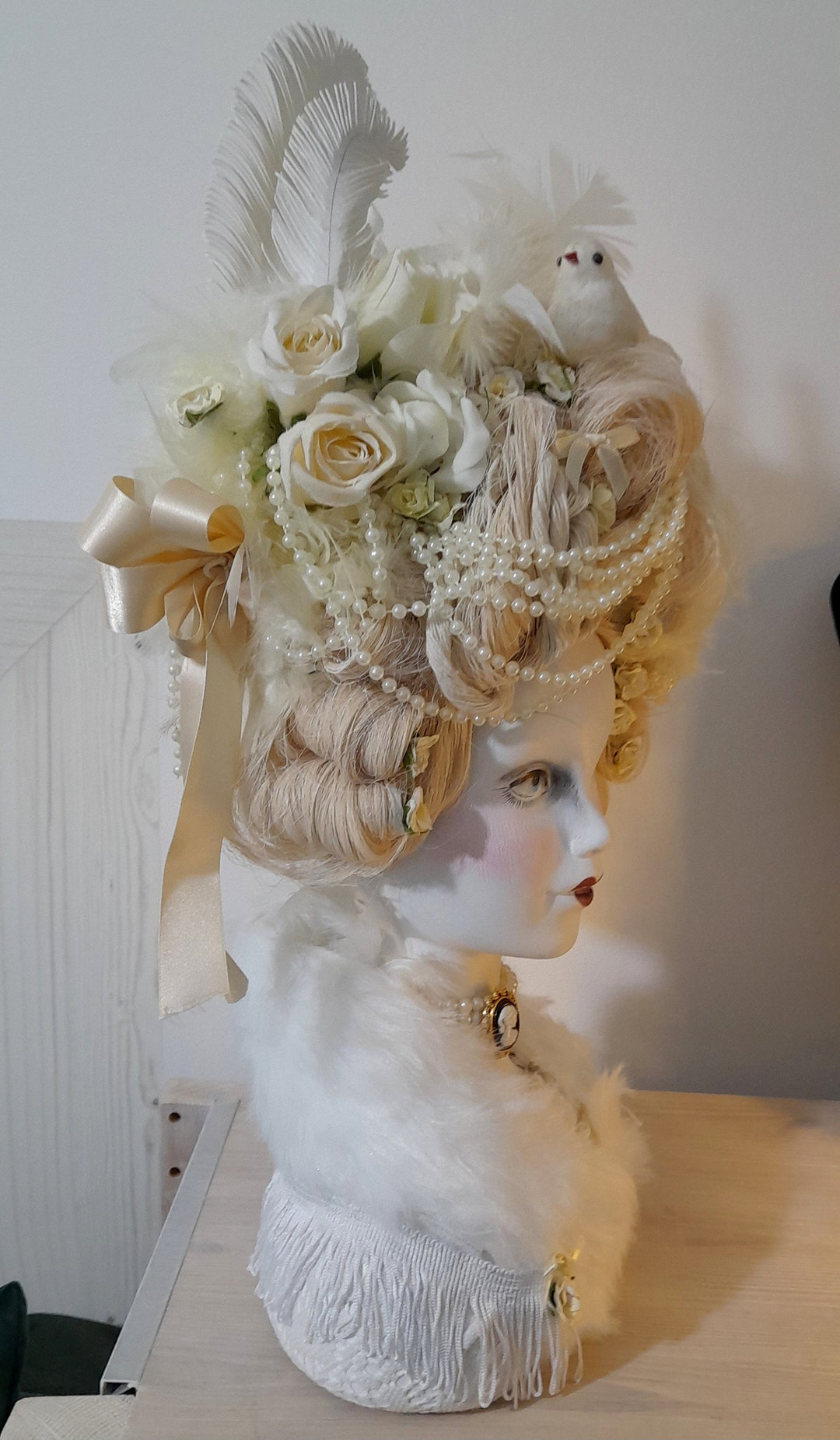 Marie Antoinette Inspired Mannequin Head 18th Century Pouf Wig Roses ...