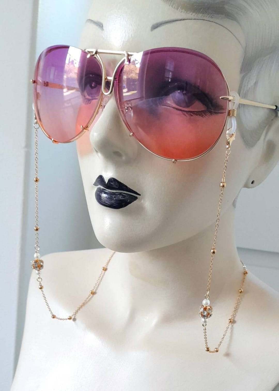 Pink Mauve Ombre Orange Peach Aviator Sunglasses Gold Rims With Gold ...