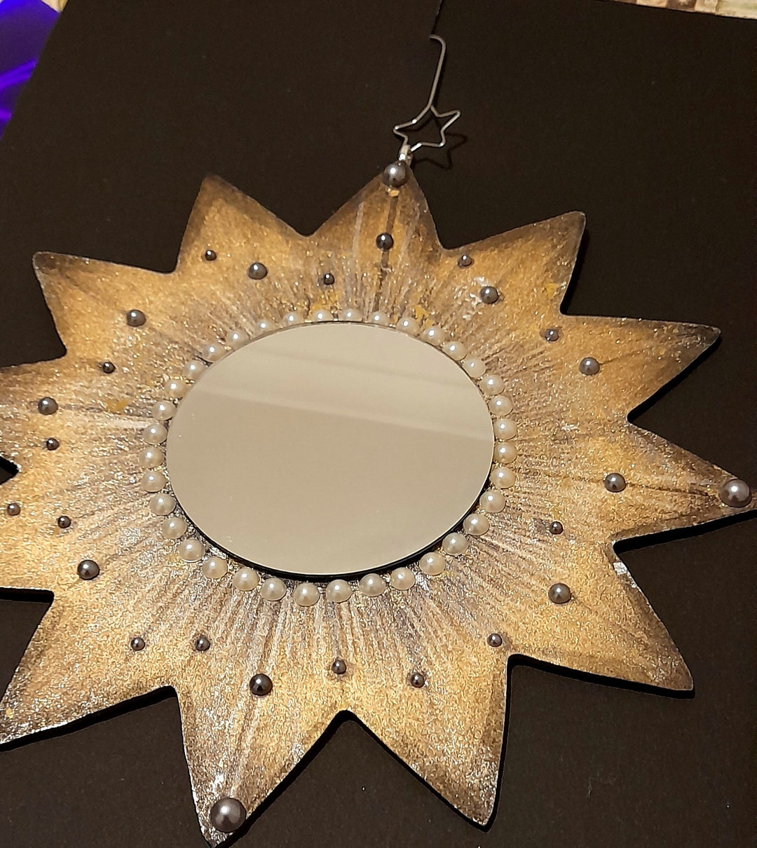 2 Mirror Sun Celestial Silver Gold Leaf Hand Painted Adorments Hanging ...