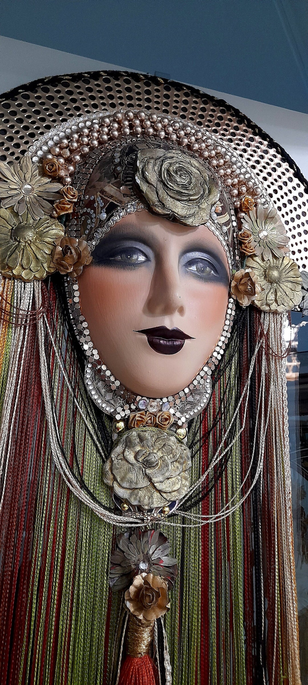 Art Deco Gothic Wall Face Head Nouveau Pretty Hanging Handmade Flapper ...