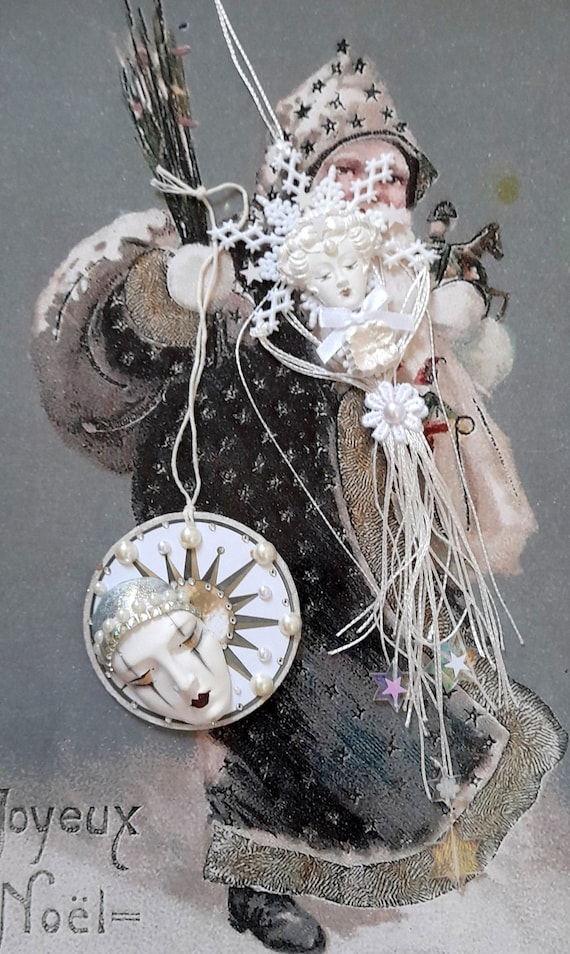 Vintage Christmas Snow Queen Mask Handmade Moon Face Snowflake - Etsy