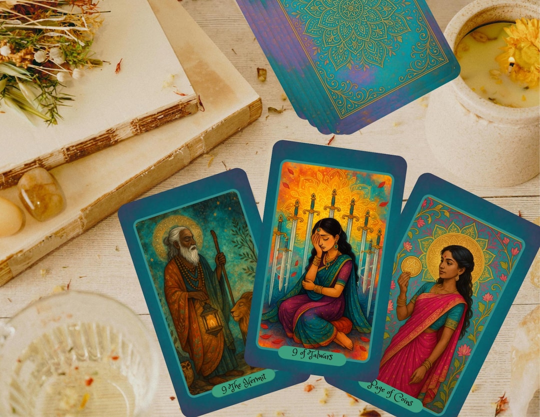 Bharata Mandala Tarot Deck – Indian Inspired Ritual Kit, Gold Foil ...