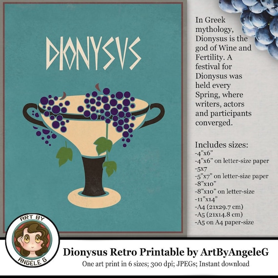 Printable Art Dionysus Greek Mythology God of Wine Grapes - Etsy