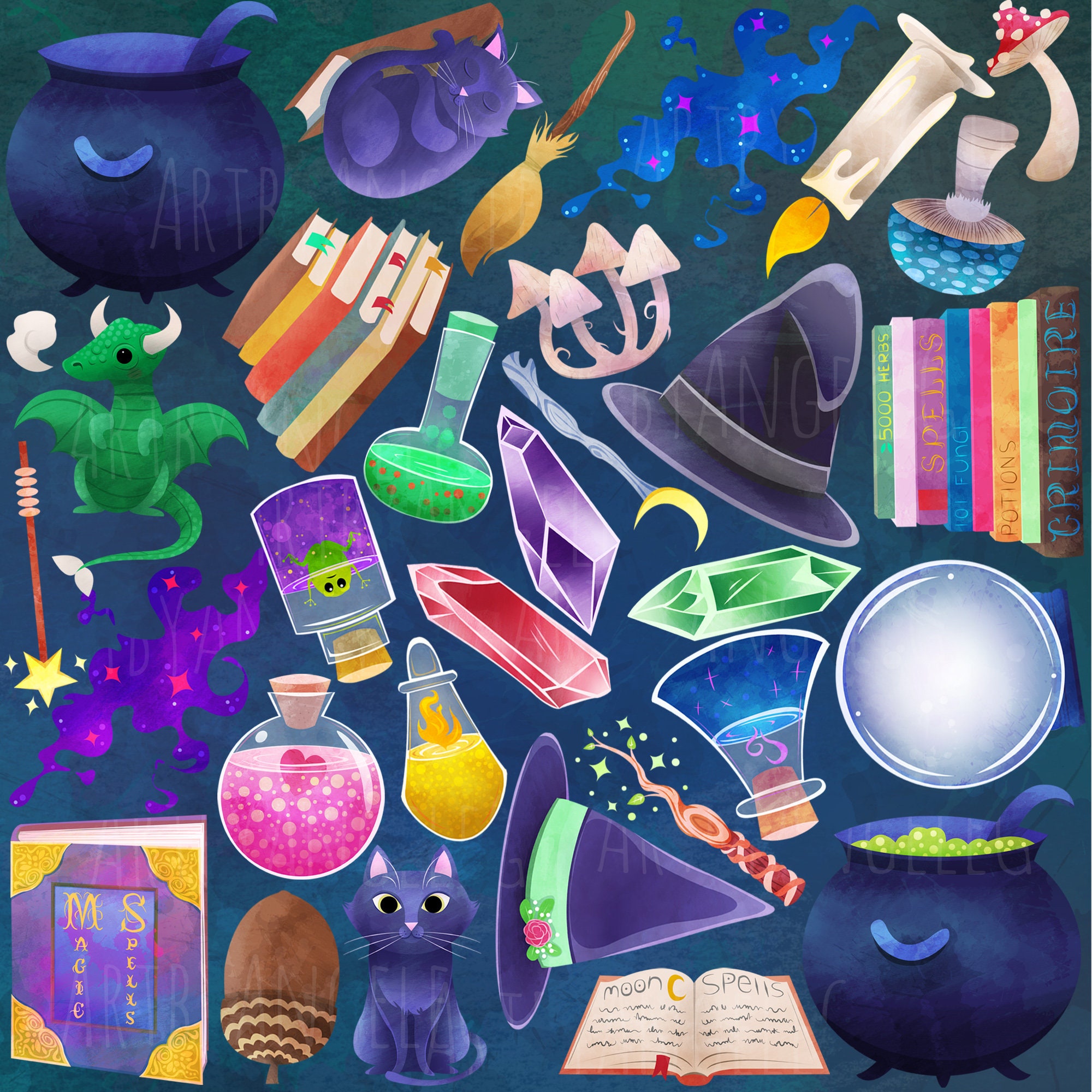 Magic Graphics Clipart – Black Cat Download - Instant Download – Books ...