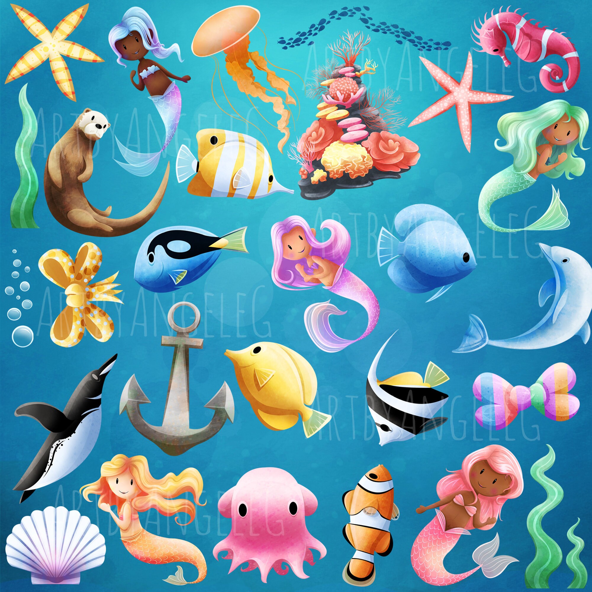 Mermaids Graphics Clipart Instant Download Png Commercial Use Fish ...