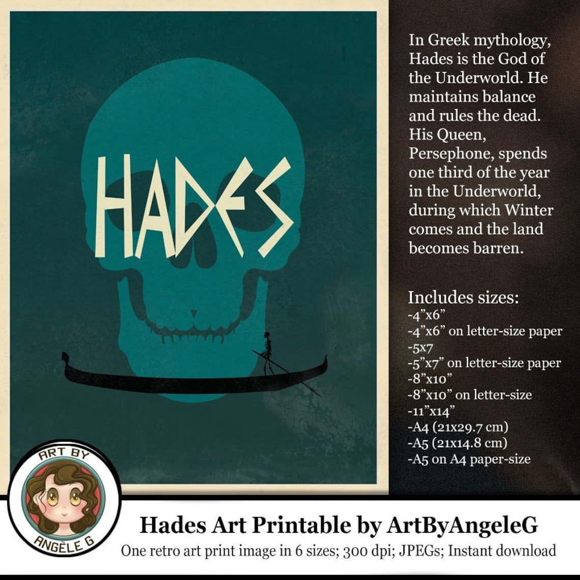 Printable Art Hades Greek Mythology God of the Underworld - Etsy