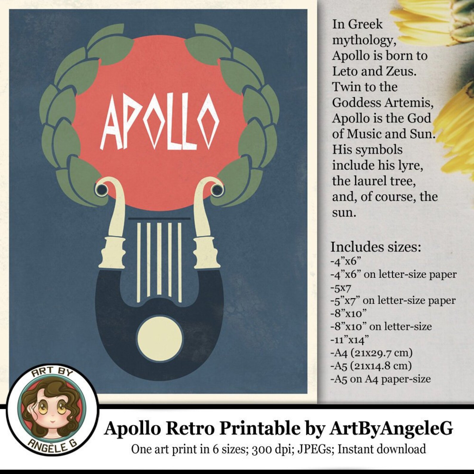 Printable Art Apollo Greek Mythology God of Music, Sun, Dance, Healing ...