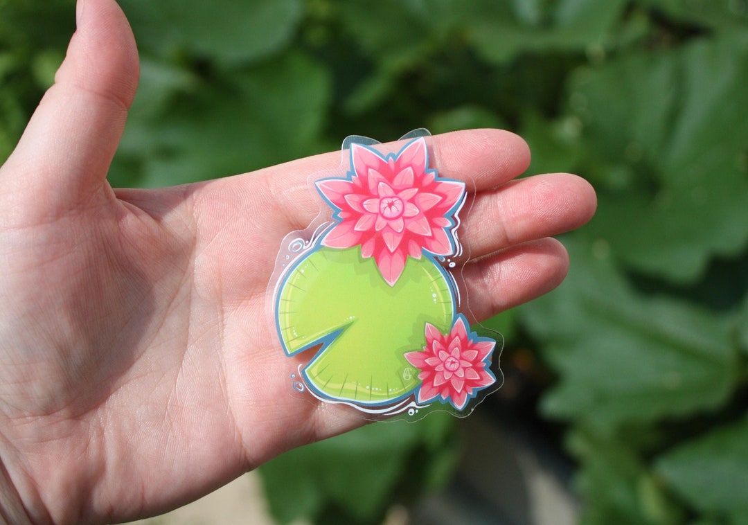 Lily Pad Flower Sticker – Waterproof Transparent Vinyl Sticker – Pink ...